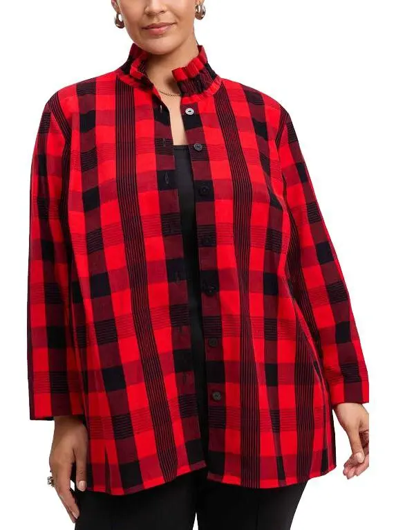 Foxcroft Carolina Buffalo Check Non-iron Corduroy Button-up Shirt - Red/ Black
