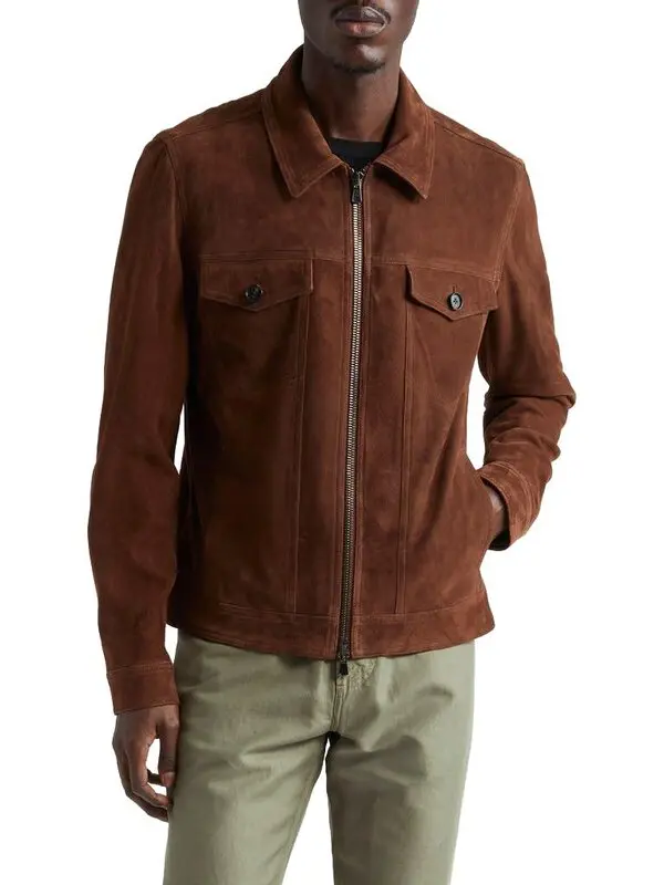 Isaia Suede Trucker Jacket - Open Brown
