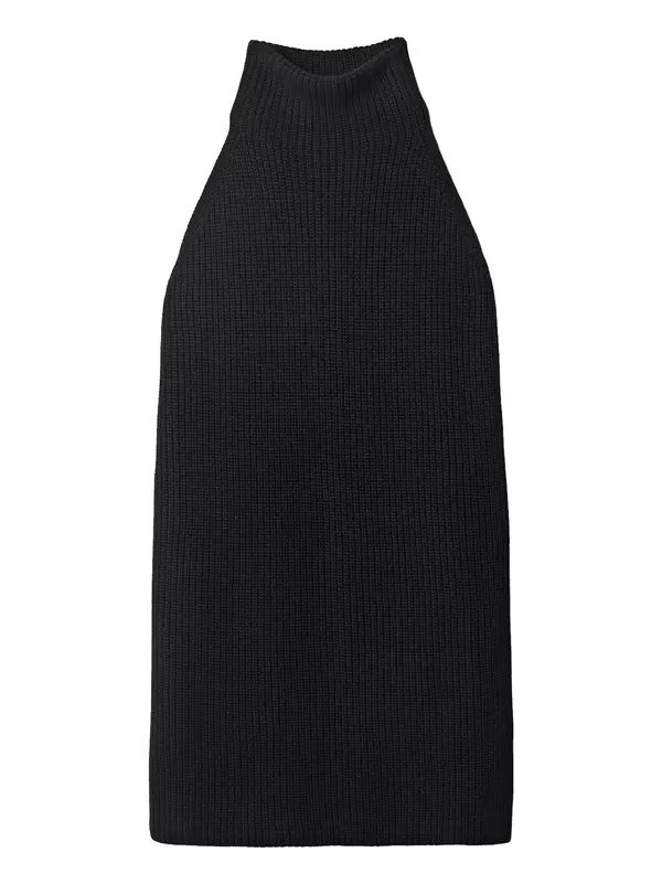 Sasuphi Marine Ribbed Wool Turtleneck Mini Dress - Black