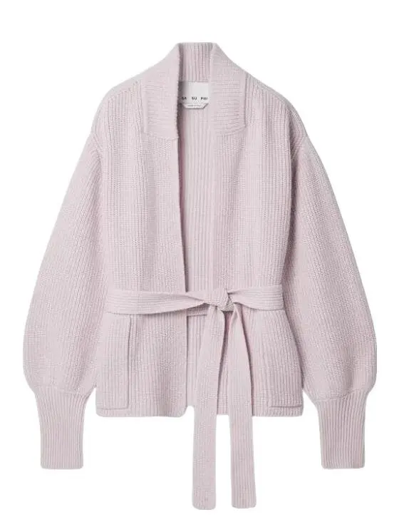 Sasuphi E.r. Belted Ribbed Merino Wool And Cashmere-blend Cardigan - Pink
