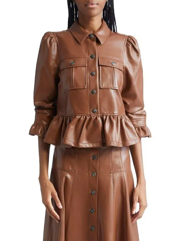 Cinq À Sept Delanie Faux Leather Peplum Jacket - Dark Sepia