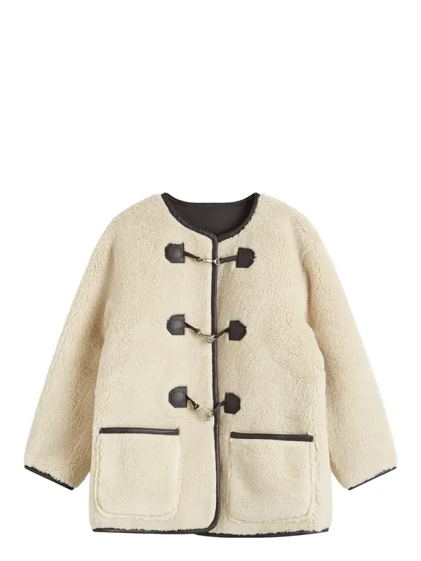 DUNST Buckled Shearling Jacket - Cream/brown