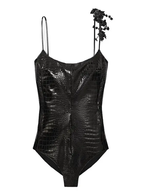 Tory Burch Faux Croc Bodysuit - Black