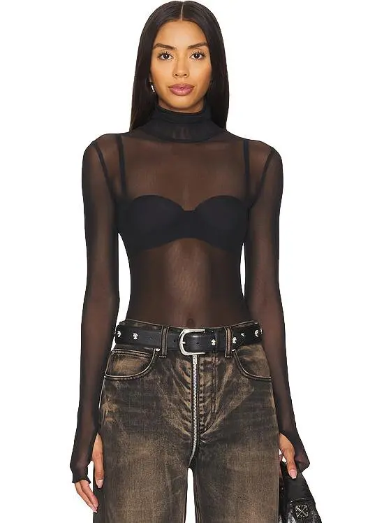 Superdown Twila Sheer Bodysuit - Black