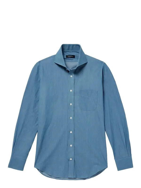 Thom Sweeney Slim-fit Cutaway-collar Cotton-chambray Shirt - Blue