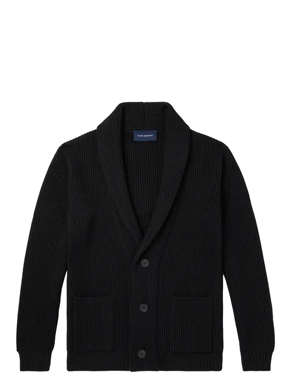 Thom Sweeney Shawl-collar Ribbed Merino Wool Cardigan - Black