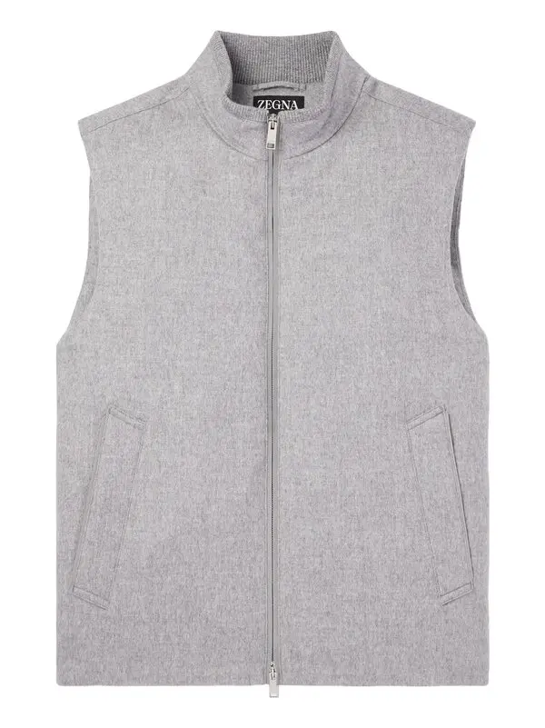 Zegna Elements Leather-trimmed Oasi Cashmere Down Gilet - Gray
