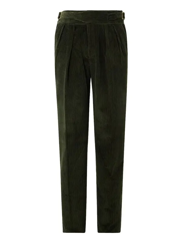 Rubinacci Manny Tapered Pleated Cotton-corduroy Trousers - Green
