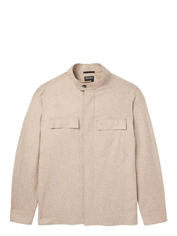 Zegna Grandad-collar Cashmere Overshirt - Neutrals