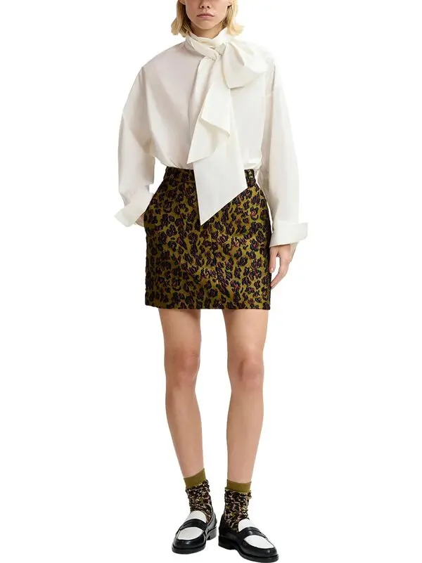 Essentiel Antwerp Leopard Jacquard Mini Skirt - Olive Tree