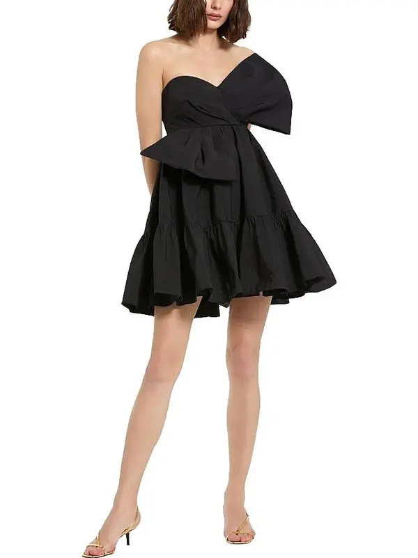 Mac Duggal Strapless Faille Mini Dress With Bow - Black