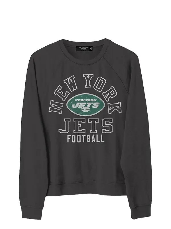 Junk Food Clothing Nfl Flocked Raglan Crew Fleece Sweatshirt - New York Jets