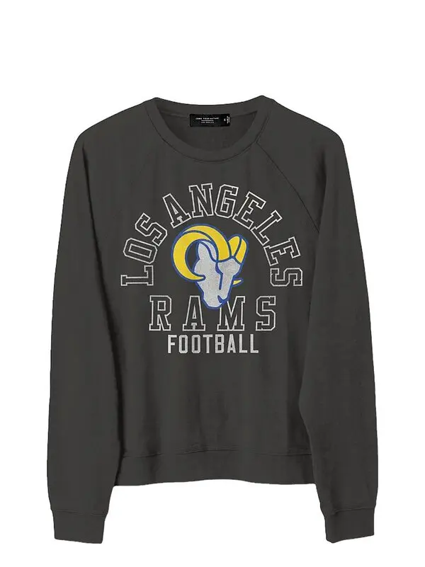 Junk Food Clothing Nfl Flocked Raglan Crew Fleece Sweatshirt - Los Angeles Rams
