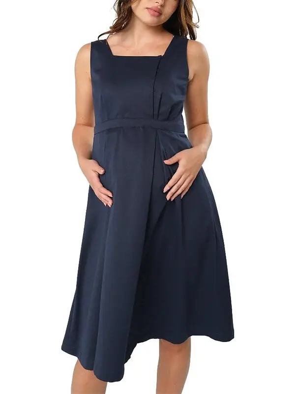 MARION Sleeveless Empire Waist Maternity & Nursing Tea Dress - Navy