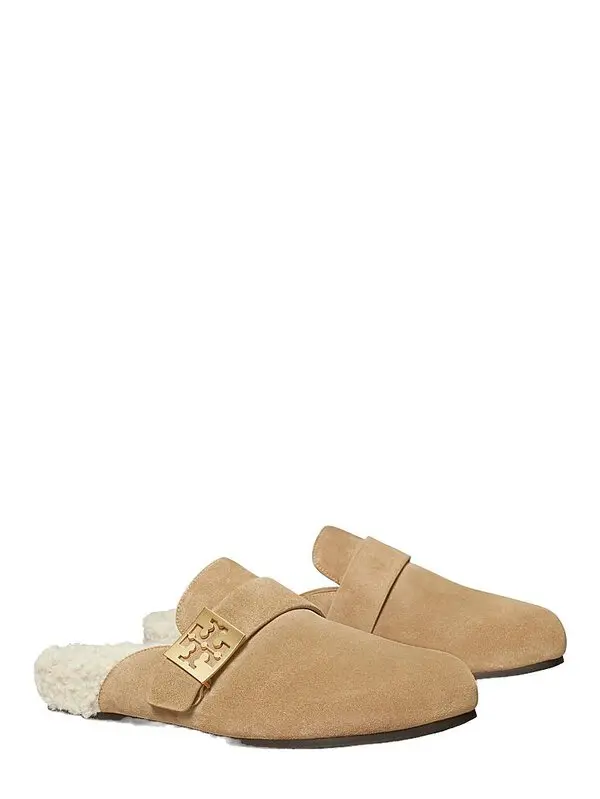 Tory Burch Shearling Mules - Noisette