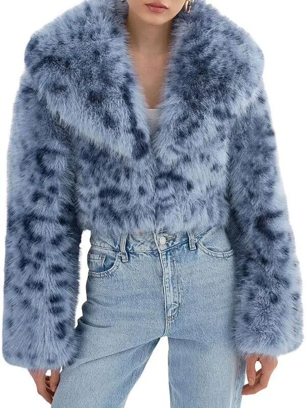 LAMARQUE Danika Leopard Faux Fur Jacket - Blue Leopard