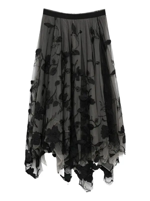MARC LE BIHAN Sequin-embellished Floral-appliqué Skirt - Grey