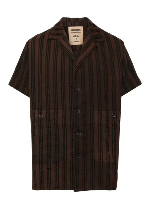 UMA WANG Striped Short Sleeves Shirt - Brown