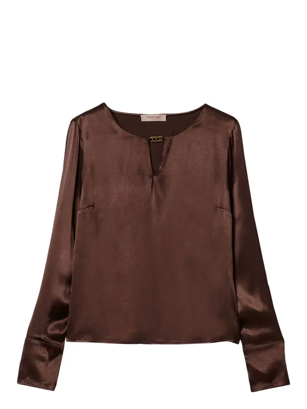 TWINSET Appliqué-logo Satin Blouse - Brown
