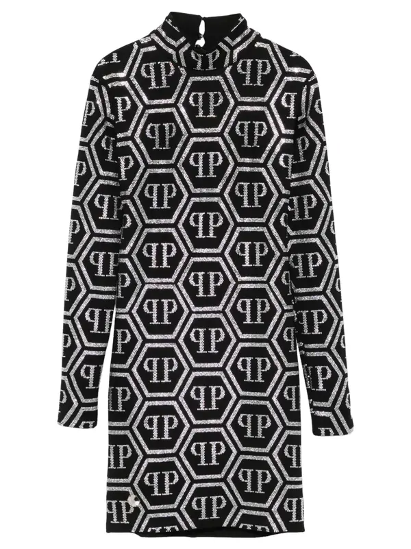 Philipp Plein Monogram-embellished Mini Dress - Black