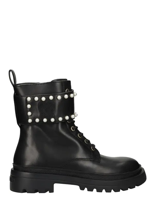 Moschino Faux-pearl Combat Boots - Black
