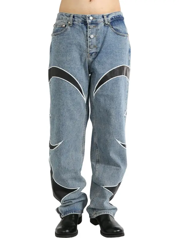 THUG CLUB Leather Panelled Jeans - Blue