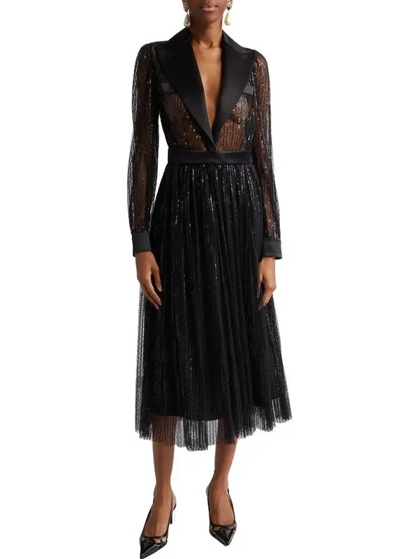 Dolce & Gabbana Sequin Long Sleeve Blazer Midi Dress - N0000 Nero