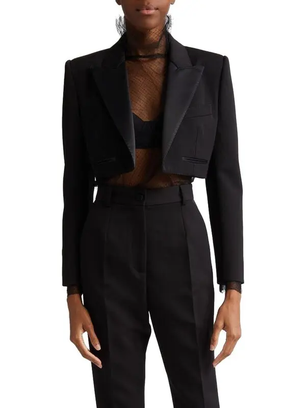 Dolce & Gabbana Wool & Silk Blend Cropped Blazer - N0000 Nero