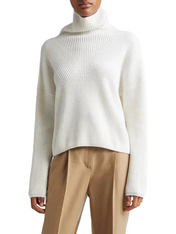 Max Mara Golia Wool & Cashmere Ribbed Turtleneck Sweater - White