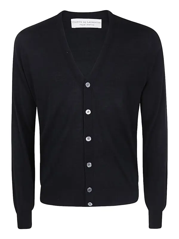 FILIPPO DE LAURENTIIS Long Sleeves Merino Wool Cardigan - Black