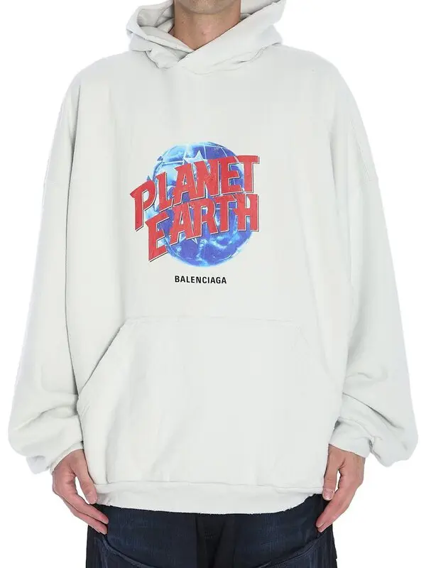 Balenciaga Planet Earth Printed Hoodie - White