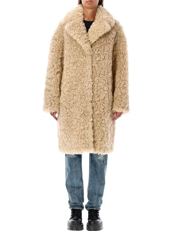 STAND STUDIO Camille Eco Shearling Coat - Natural Beige