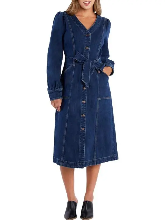 WASH LAB DENIM Noelle Long Sleeve Midi Dress - Noelle Blue