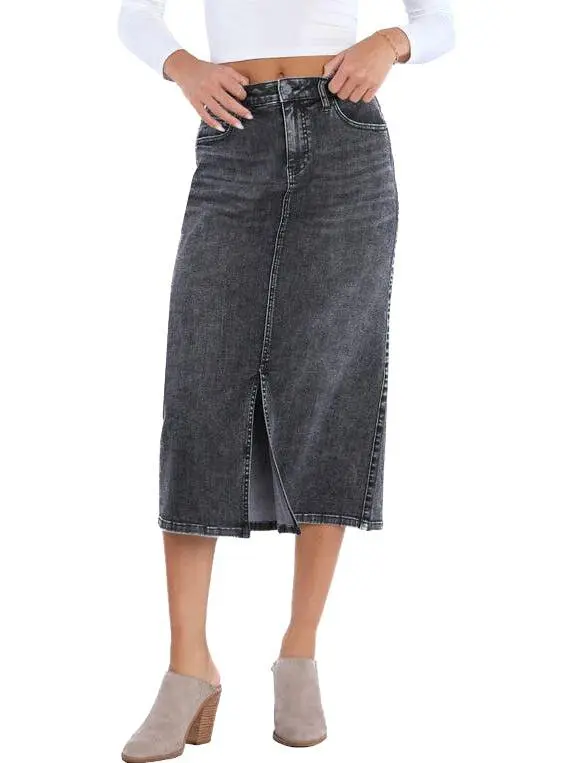 WASH LAB DENIM Mallory Denim Midi Skirt - Black Sesame