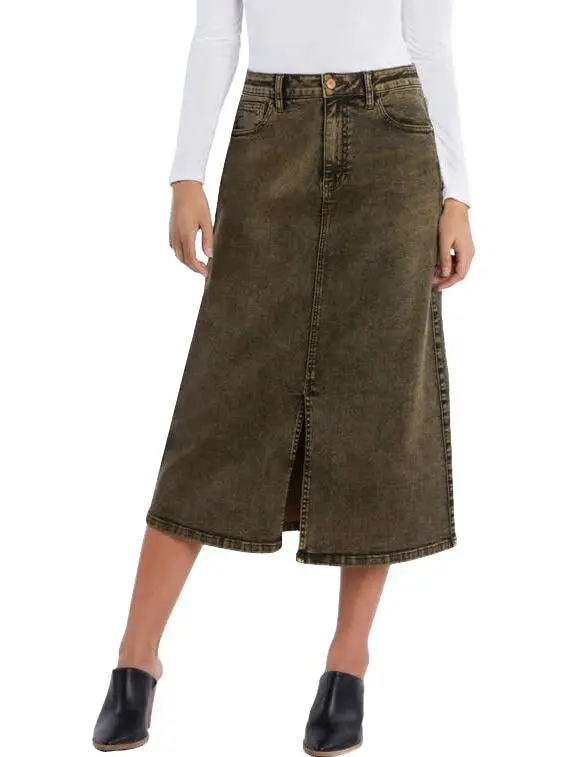 WASH LAB DENIM Mallory Denim Midi Skirt - Brown Honey