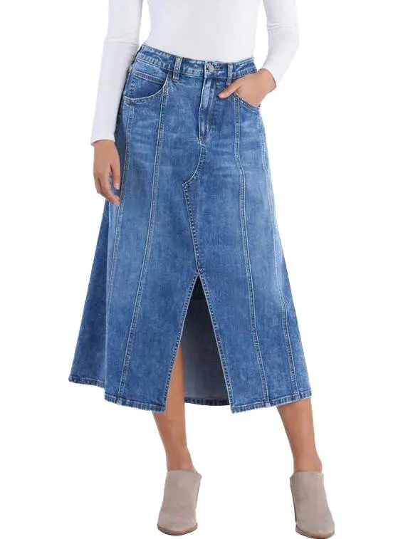 WASH LAB DENIM Justine Midi Skirt - Blue Lake
