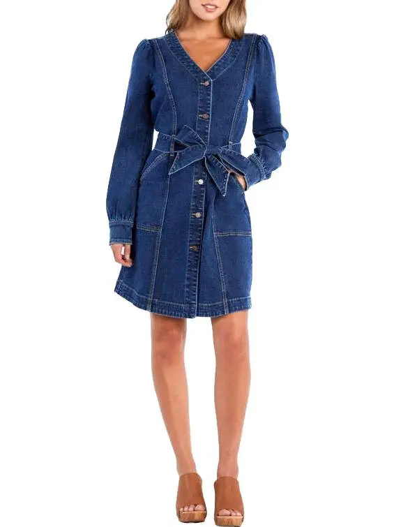 WASH LAB DENIM Long Sleeve Shirt Dress - Charlotte Blue