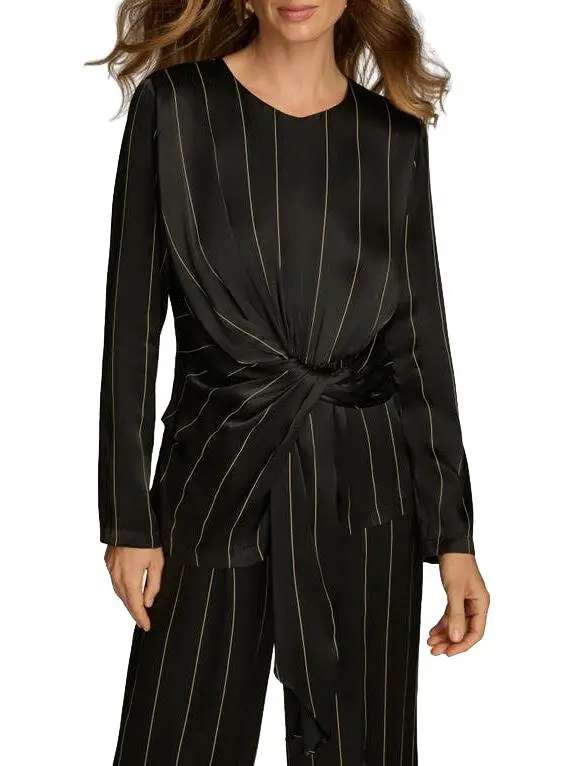 Donna Karan New York Pinstripe Long Sleeve Top - Black/ Ivory