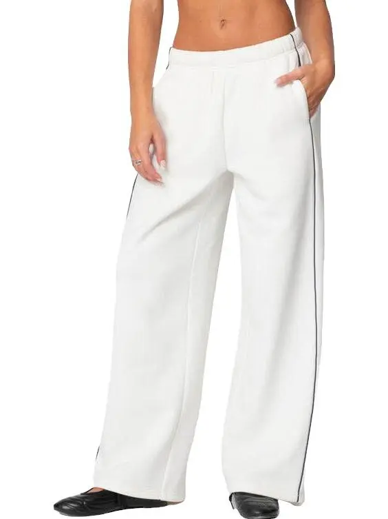 EDIKTED Piped Wide Leg Sweatpants - White