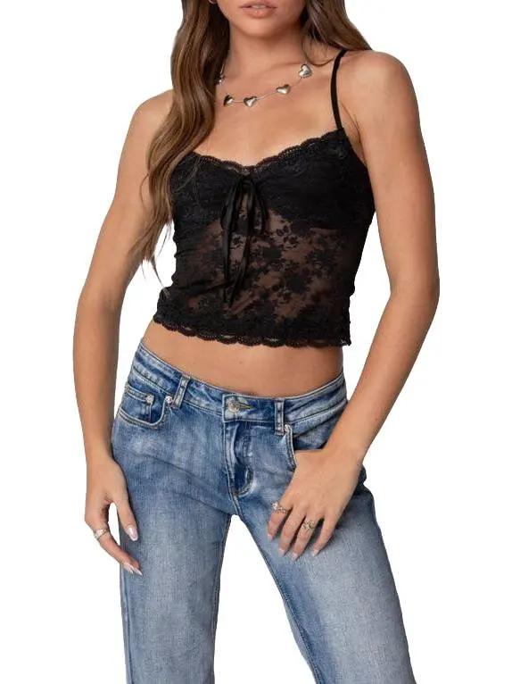 EDIKTED Semisheer Lace Crop Camisole - Black