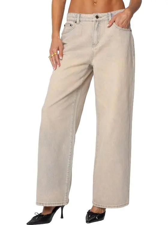 EDIKTED Low Rise Wide Leg Jeans - Beige