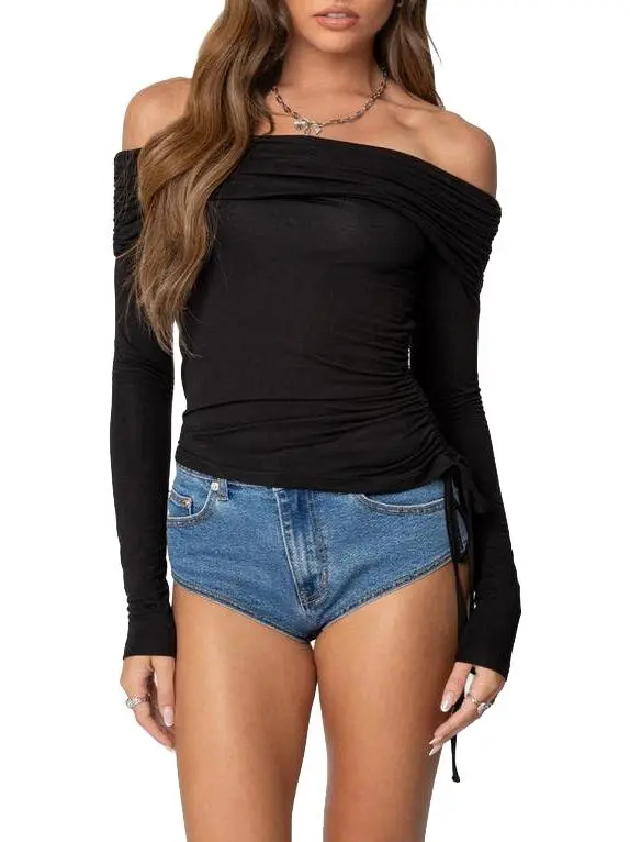 EDIKTED Off-the-shoulder Long-sleeve Top - Black