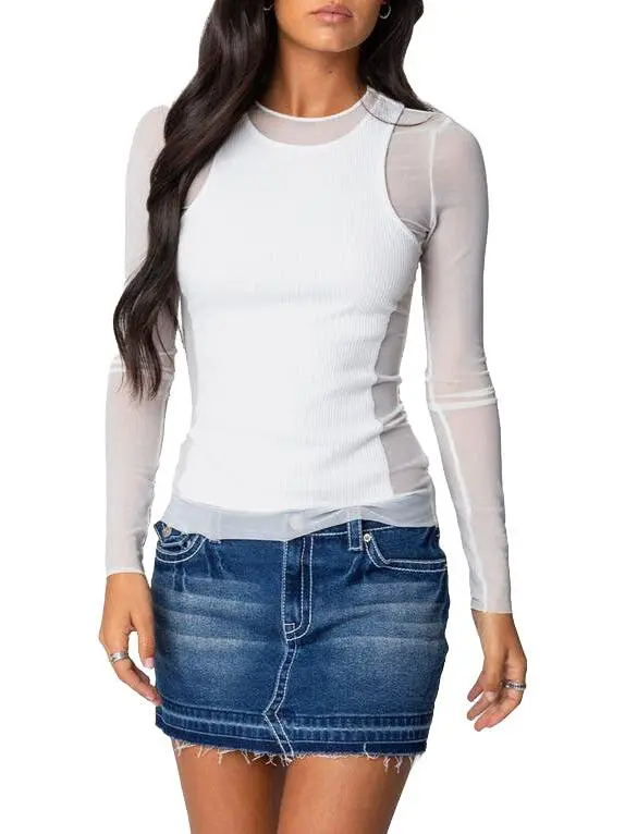 EDIKTED Layered Mesh Top - White