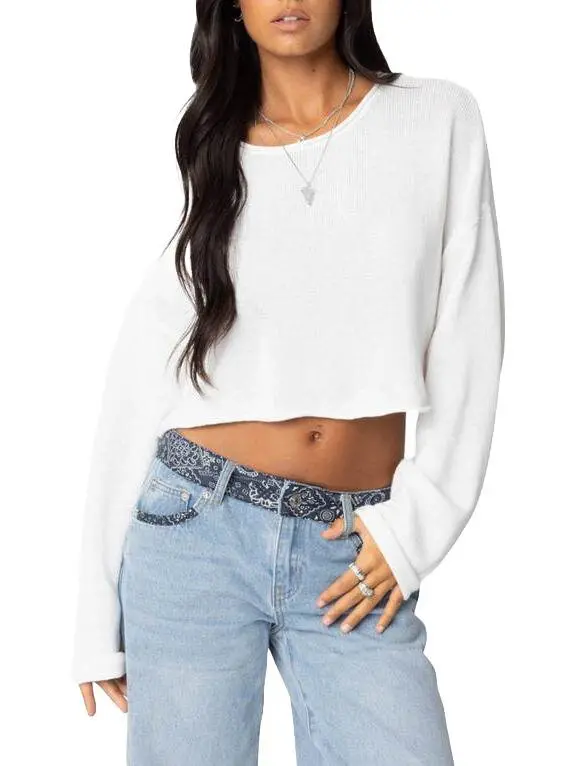 EDIKTED Shyrah Oversized Knit Crop Top - White