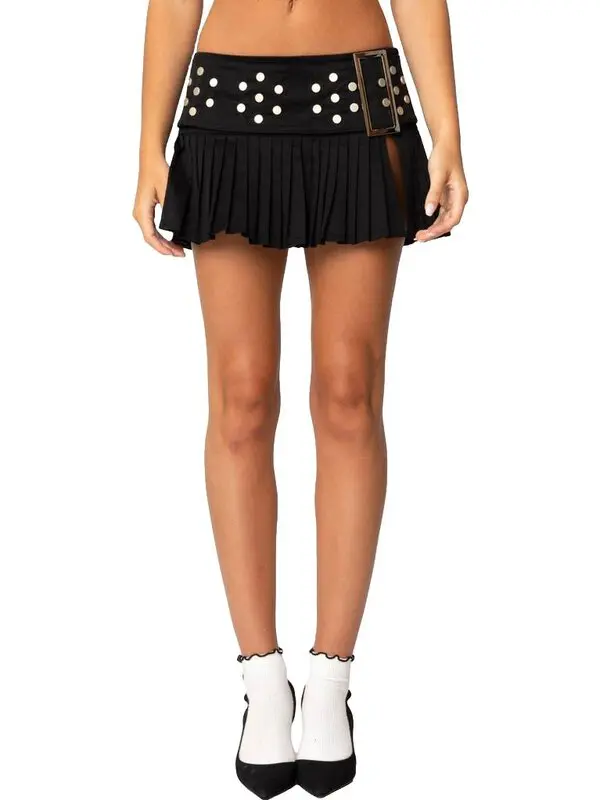 EDIKTED Roxy Side Slit Pleated Miniskirt - Black