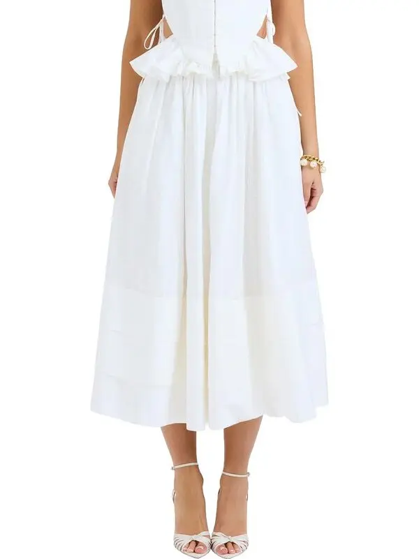 House Of Cb Augustine Embroidered Cotton Midi Skirt - Cloud Dancer