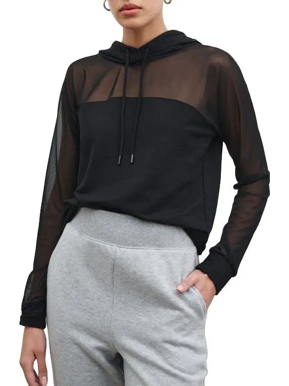 MARCELLA Park Sheer Mesh Hoodie - Black