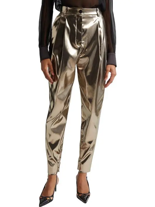 Dolce & Gabbana Metallic Pleated Ankle Pants - S0985 Oro Antico