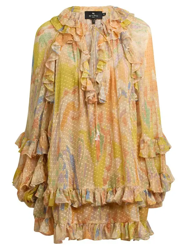 Etro Ruffled Paisley Print Silk Mini Dress - Multi