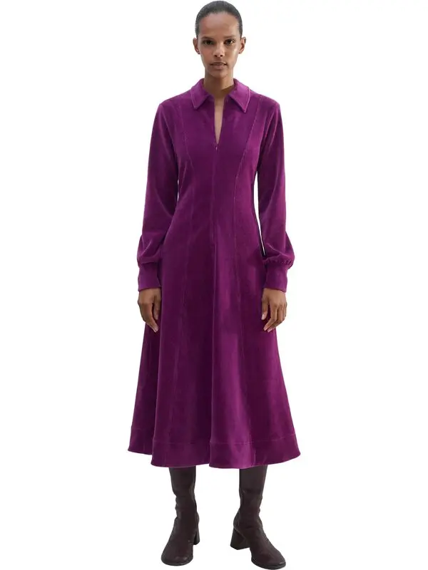 ME+EM Cord Velour Fit And Flare Midi Dress - Purple